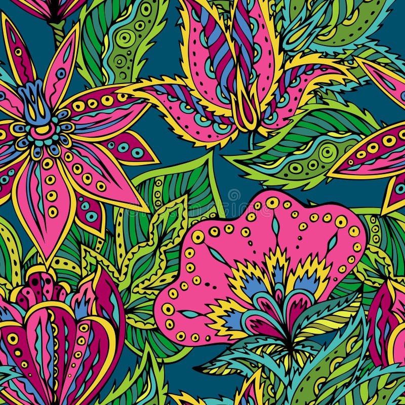 Fantastic Flowers Seamless Background in Rich Colors. Stock Vector ...