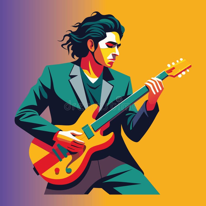 Fantastic Guitarist Musician Full Color Vector Art Stock Vector ...