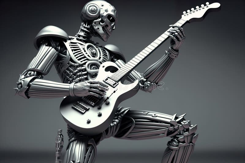 Fantastic Humanoid Robot Guitarist Stock Illustration - Illustration of ...