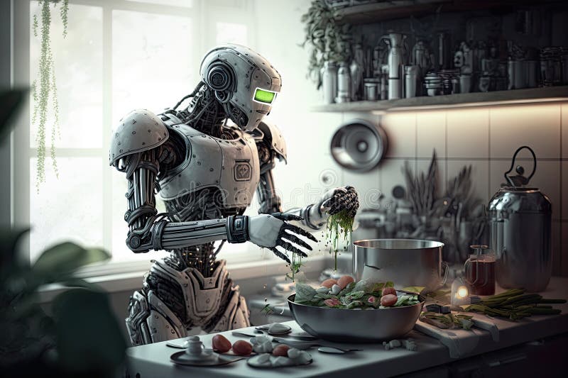 Fantastic Humanoid Robot Learns To Cook Food Stock Illustration ...