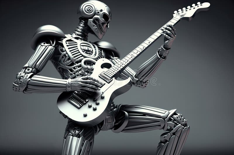 Fantastic Humanoid Robot Playing the Electric Guitar Stock Illustration ...