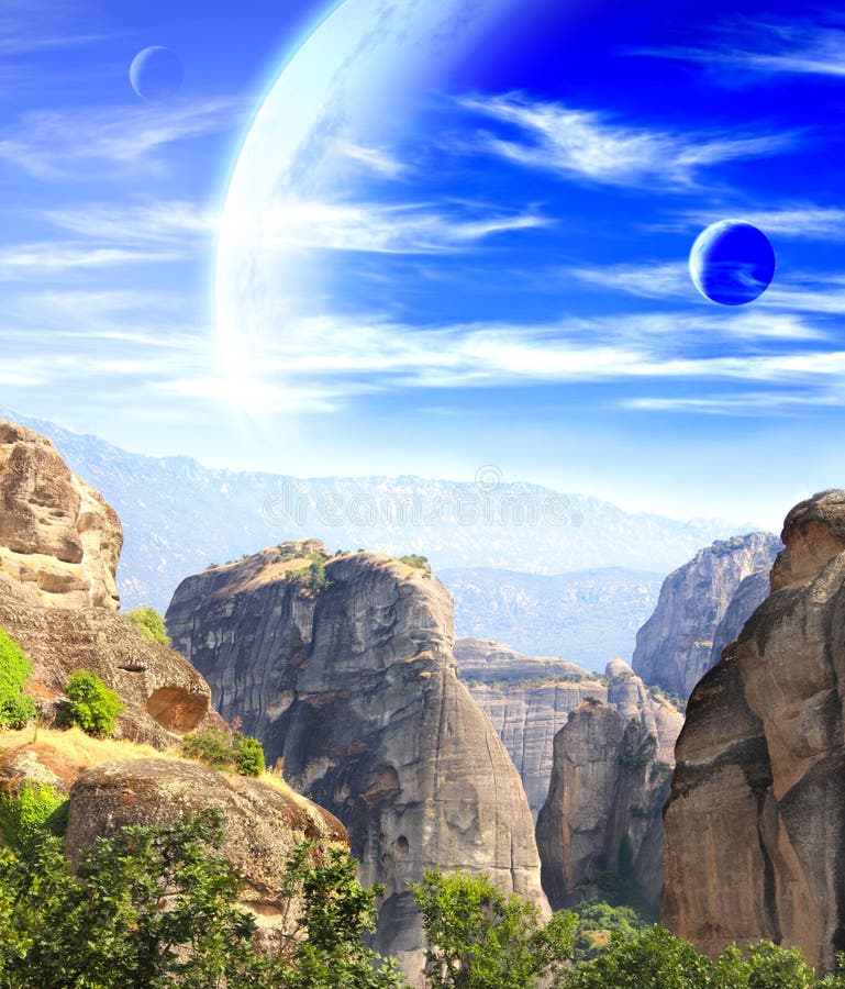 Fantastic Landscape with Planet Stock Photo - Image of scenic, planet ...