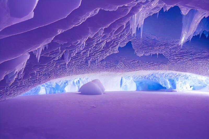 Fantastic Landscape Purple Ice Cave in Snow. Stock Illustration ...