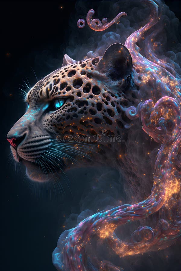 Fantastic Leopard in Cosmic Space. 3D Illustration Stock Illustration ...