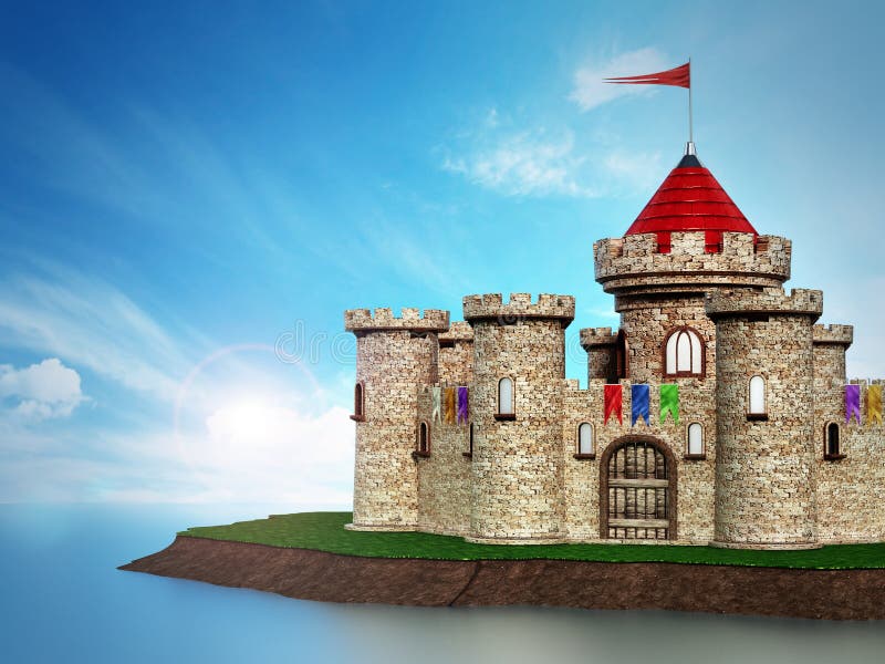 Fantastic Medieval Castle Under Dramatic Sky Stock Illustration ...