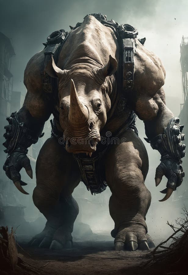 Fantastic Monster with the Head of a Rhinoceros Stock Illustration ...