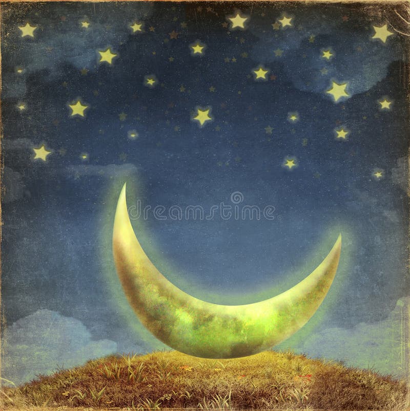 Fantastic moon and stars stock illustration. Illustration of dark ...