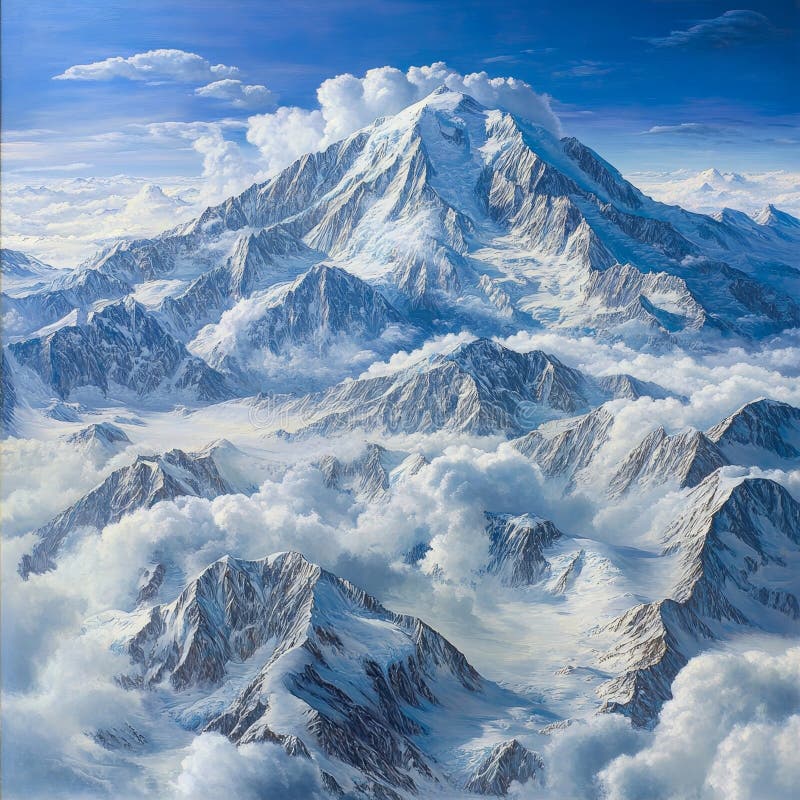Fantastic Mountain Landscape with Clouds and Blue Sky. 3d Rendering ...
