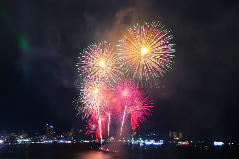 Fantastic Fireworks Splashing in the Night Sky Stock Image - Image of ...