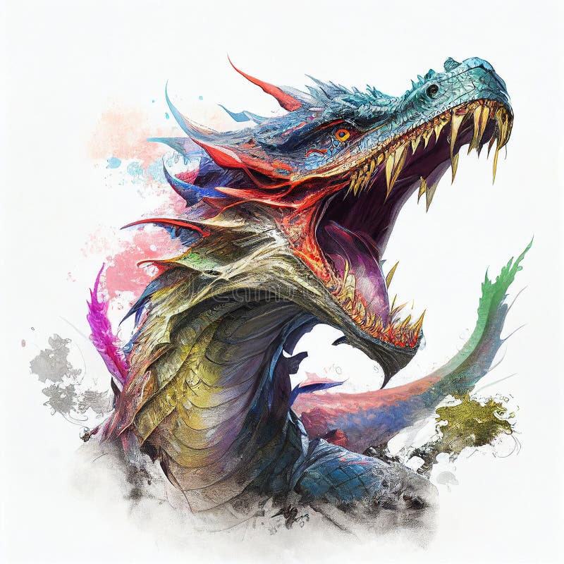 Fantastic Multi-colored Dragon on a White Background. AI Generated ...