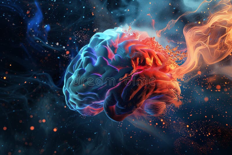 Fantastic Multicolored Illustration of Human Brain Glowing from Inside ...