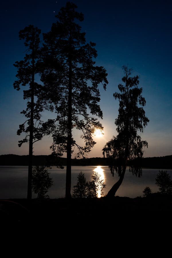 Fantastic Night Landscape with Moon Over Lake Stock Image - Image of ...