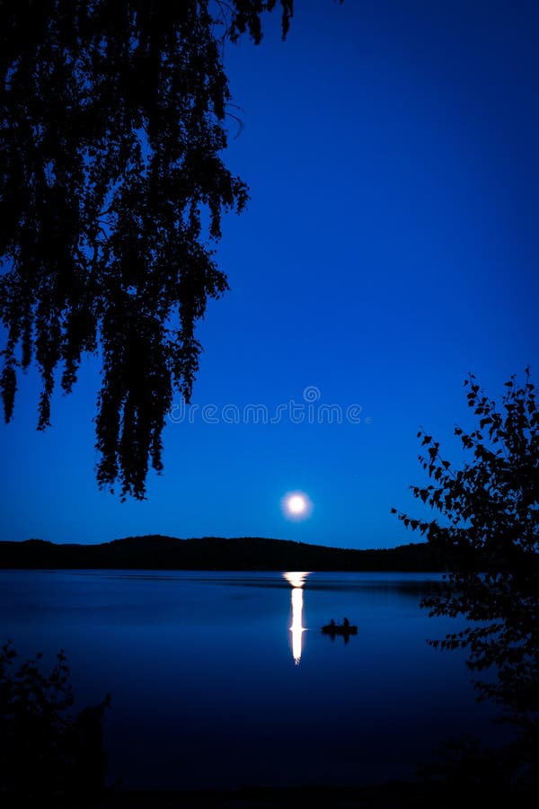 Fantastic Night Landscape with Moon Over Lake Stock Photo - Image of ...