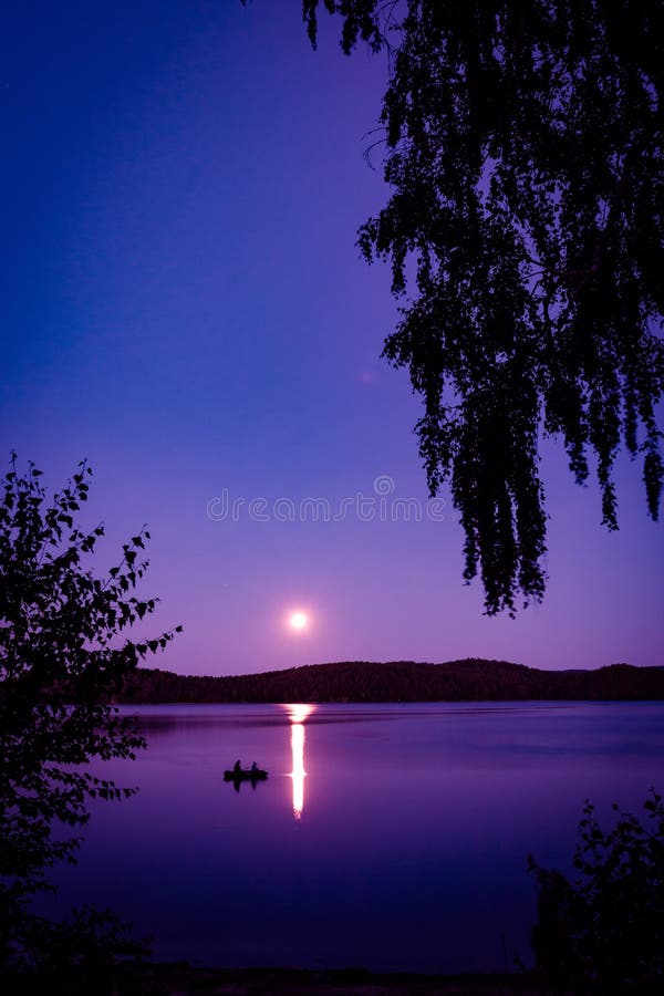 Fantastic Night Landscape with Moon Over Lake Stock Image - Image of ...