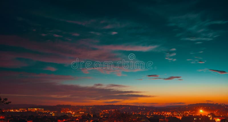 Fantastic Night Sky Over the Night City Stock Image - Image of ...