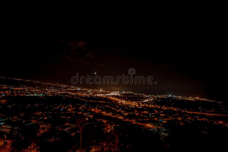 Fantastic Night View with Moon and Stars Over a City Stock Photo ...