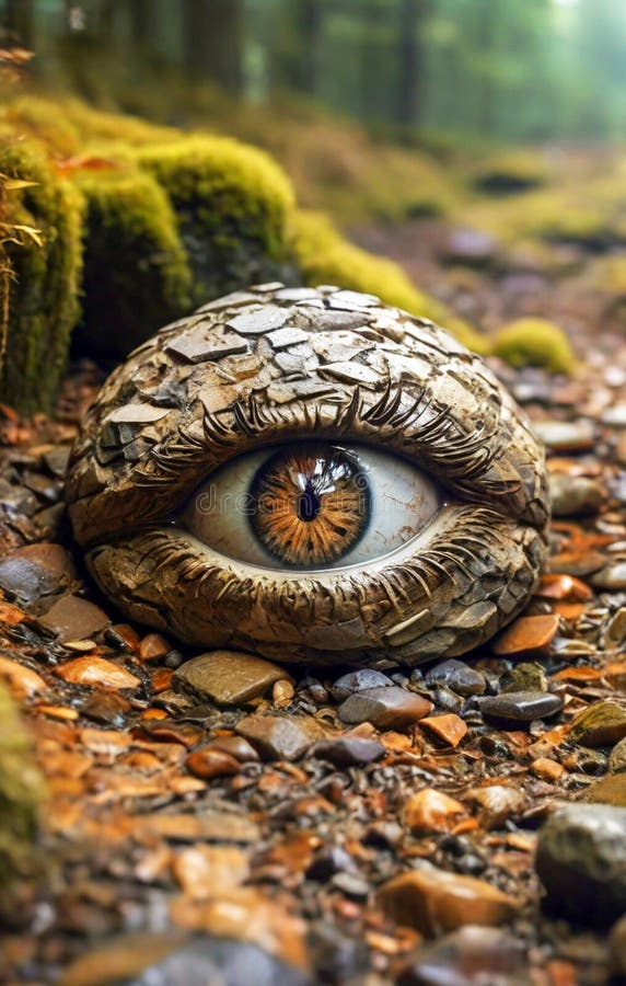 Fantastic One Eye on the Ground Looking Directly, Covered with Stones ...