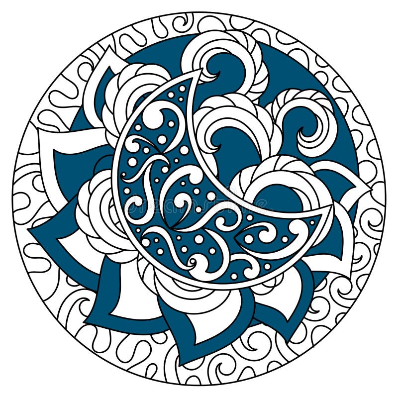Fantastic Patterns, Moon and Decorative Abstract Elements, Round Frame ...