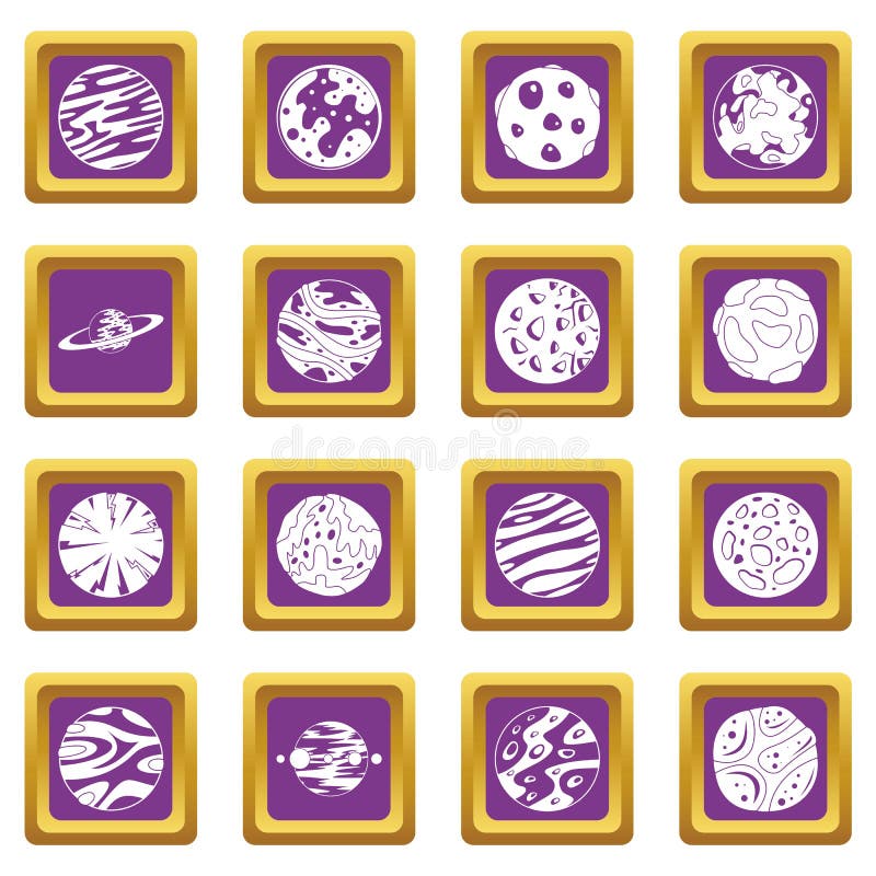 Fantastic Planets Icons Set Purple Stock Vector - Illustration of ...