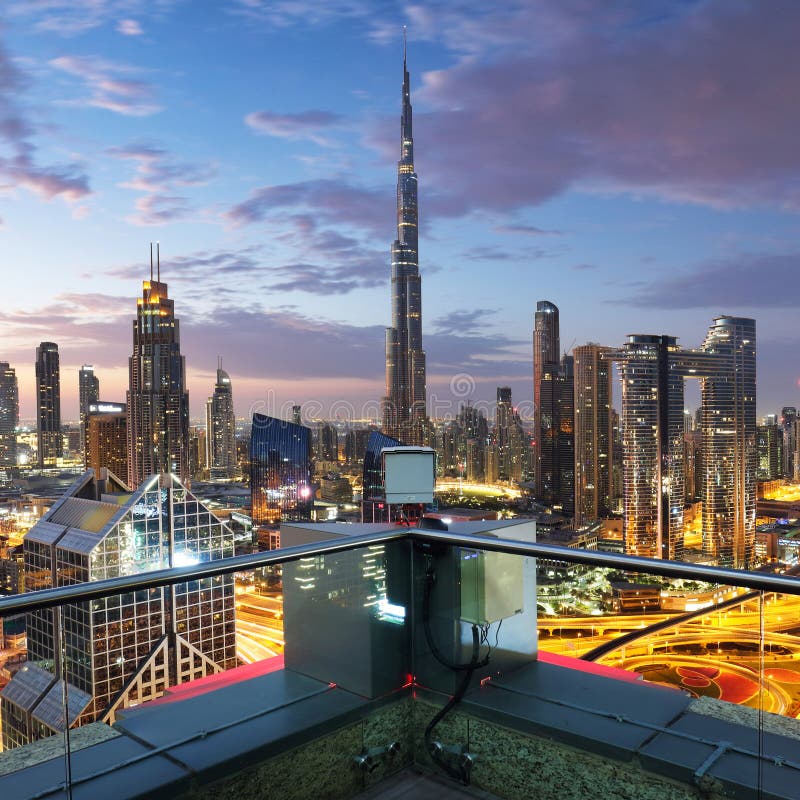 Fantastic Rooftop View of Dubai S Modern Architecture by Night with ...