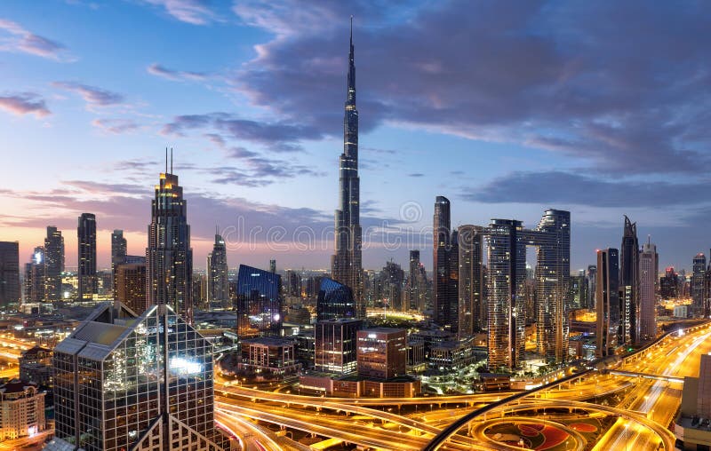 Fantastic Rooftop View of Dubai S Modern Architecture by Night with ...