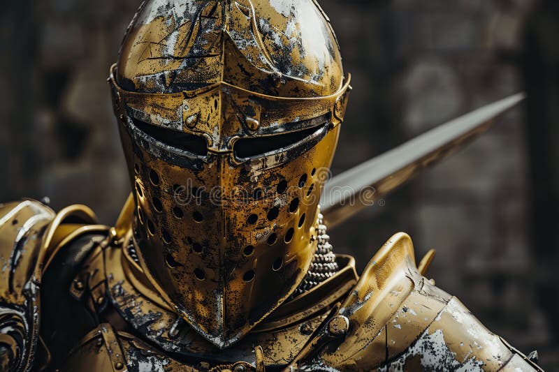 A Fantastic Royal Knight in Armor Guards the Castle Chambers Stock ...