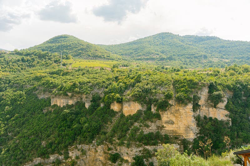 Fantastic Scene Green Meadows Forested Mountain Ranges Sunny Weather ...