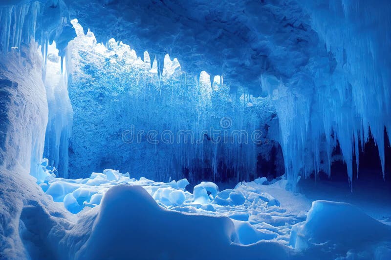 Fantastic Scenery of Frozen Icicles in Ice Cave on Polar Circle. Stock ...