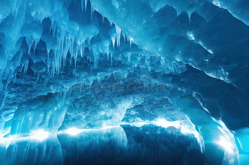 Fantastic Scenery of Frozen Icicles in Ice Cave on Polar Circle. Stock ...