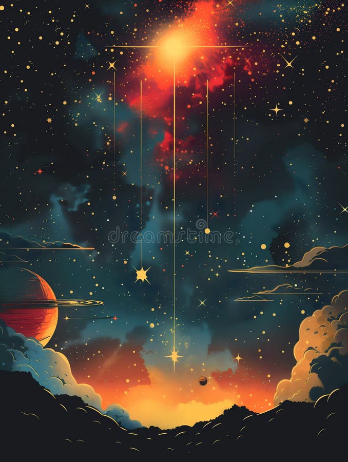 Fantastic Space Illustration with Planets and Starry Sky Stock ...