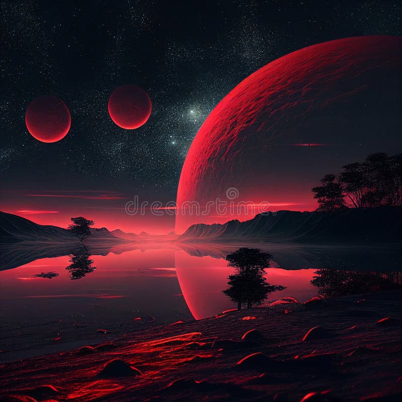 Fantastic Space Image of the Red Planets Stock Illustration ...