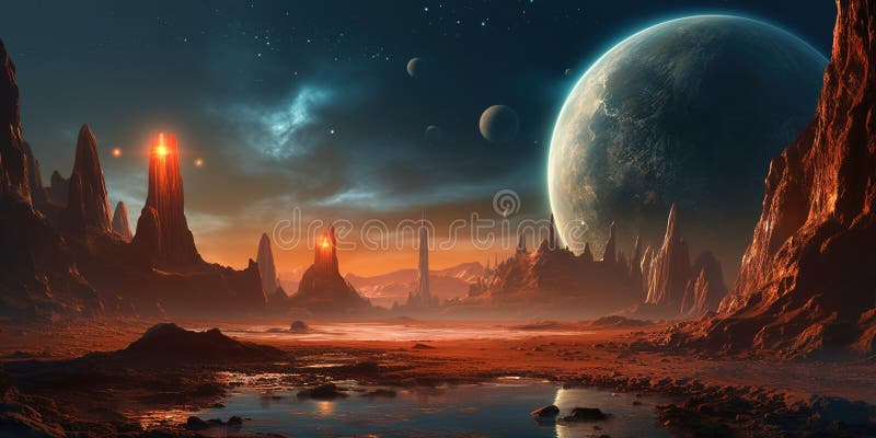 Fantastic Space Landscape of an Unknown Planet. Stock Illustration ...