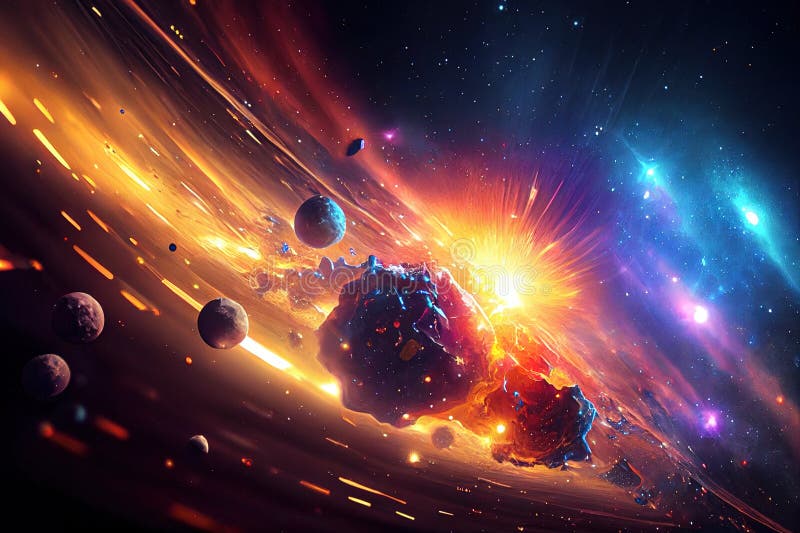 Fantastic Space. Meteorites and Explosions in Space Stock Illustration ...