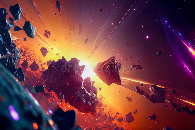 Fantastic Space. Meteorites and Explosions in Space Stock Illustration ...