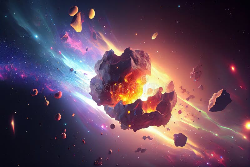 Fantastic Space. Meteorites and Explosions in Space Stock Illustration ...