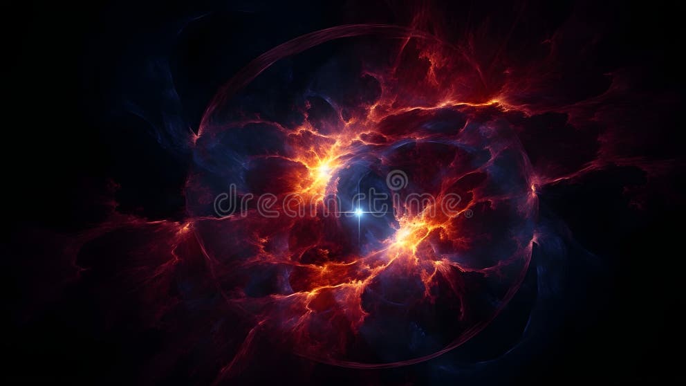 Fantastic Space Nebula with Glowing Plasma Flows on Black Background ...
