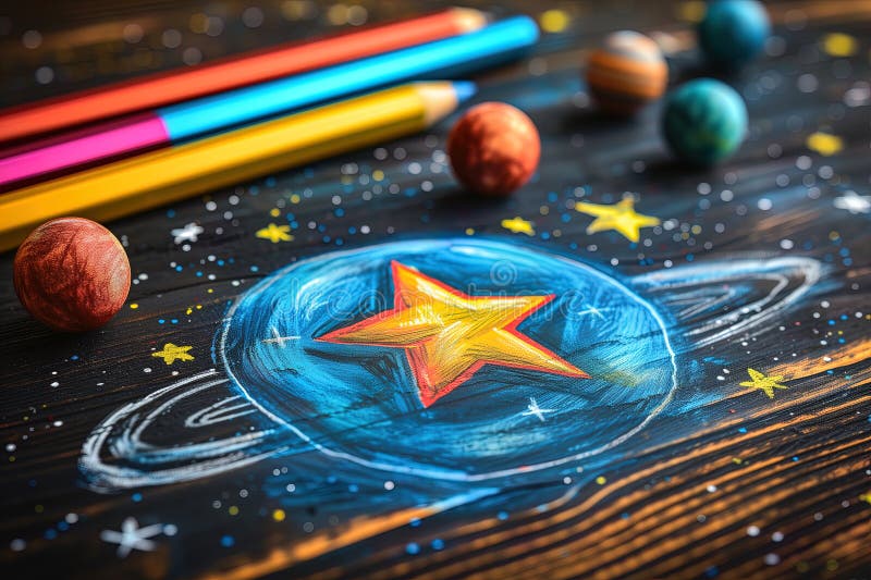 Fantastic Space Planet Drawn with Colored Pencils Stock Illustration ...