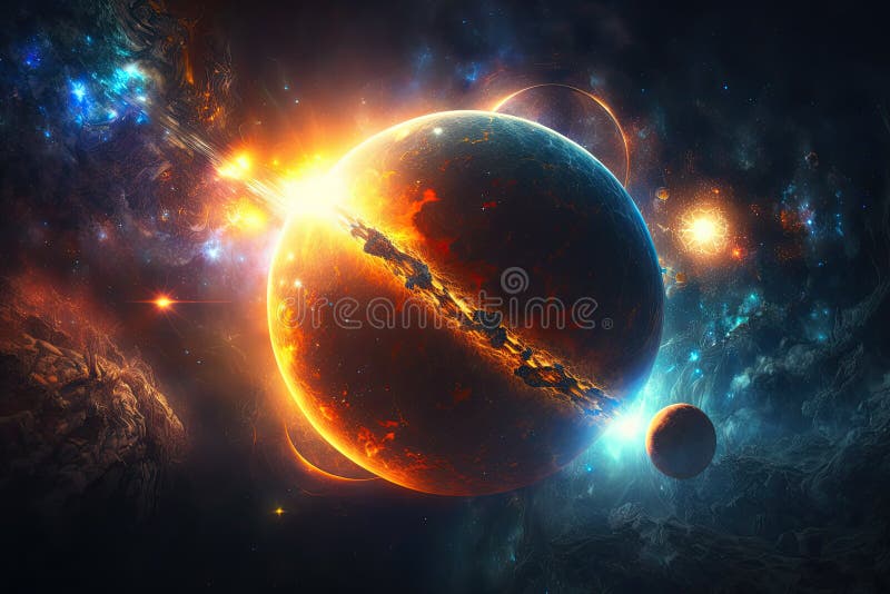 Fantastic Space with Planets and Constellations in the Starry Sky Stock ...