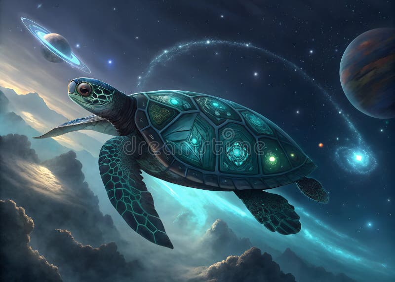 A Fantastic Space Turtle with a Shining Shell that Reflects the Light ...