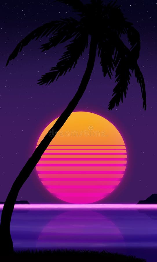 Fantastic Sunset on the Beach Against the Background of the Starry Sky ...