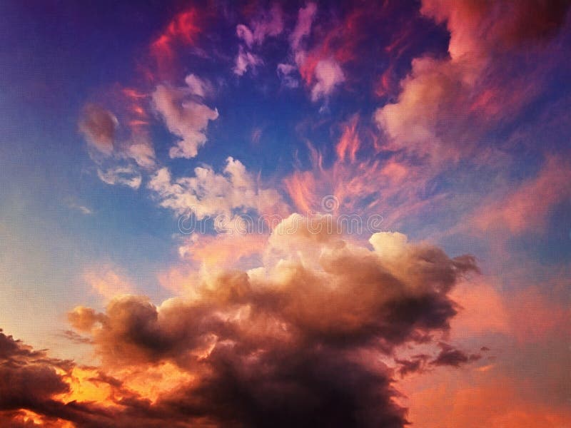 Fantastic Sunset Sky with Unusual Clouds. Illustration Stock Image ...