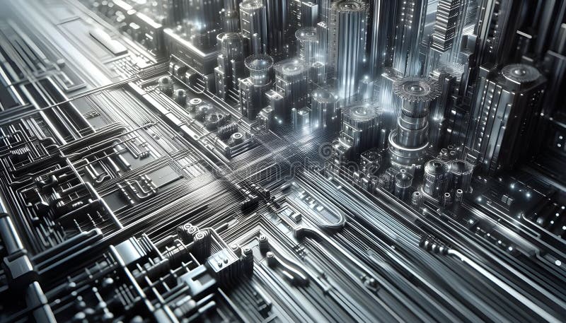 Abstract Background Inside of a Futuristic Computer Hardware Stock ...