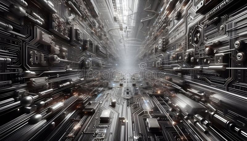 Abstract Background Inside of a Futuristic Computer Hardware Stock ...