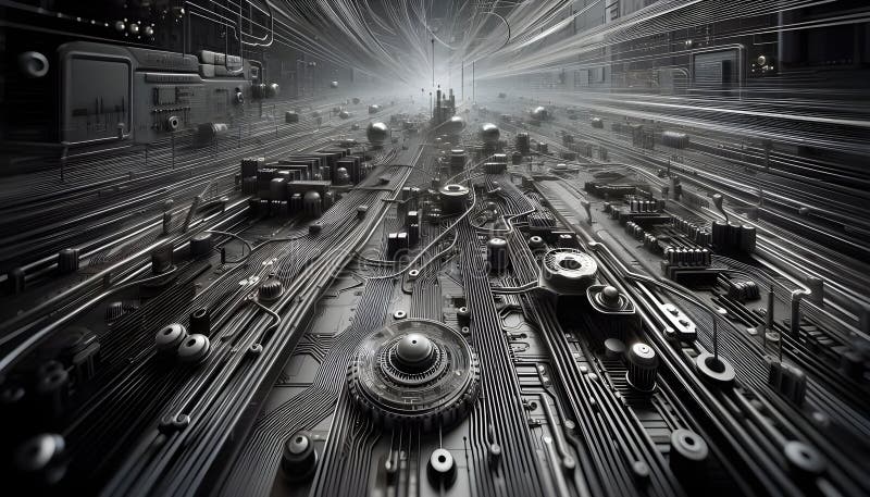 Abstract Background Inside of a Futuristic Computer Hardware Stock ...