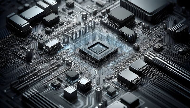 Abstract Background Inside of a Futuristic Computer Hardware Stock ...