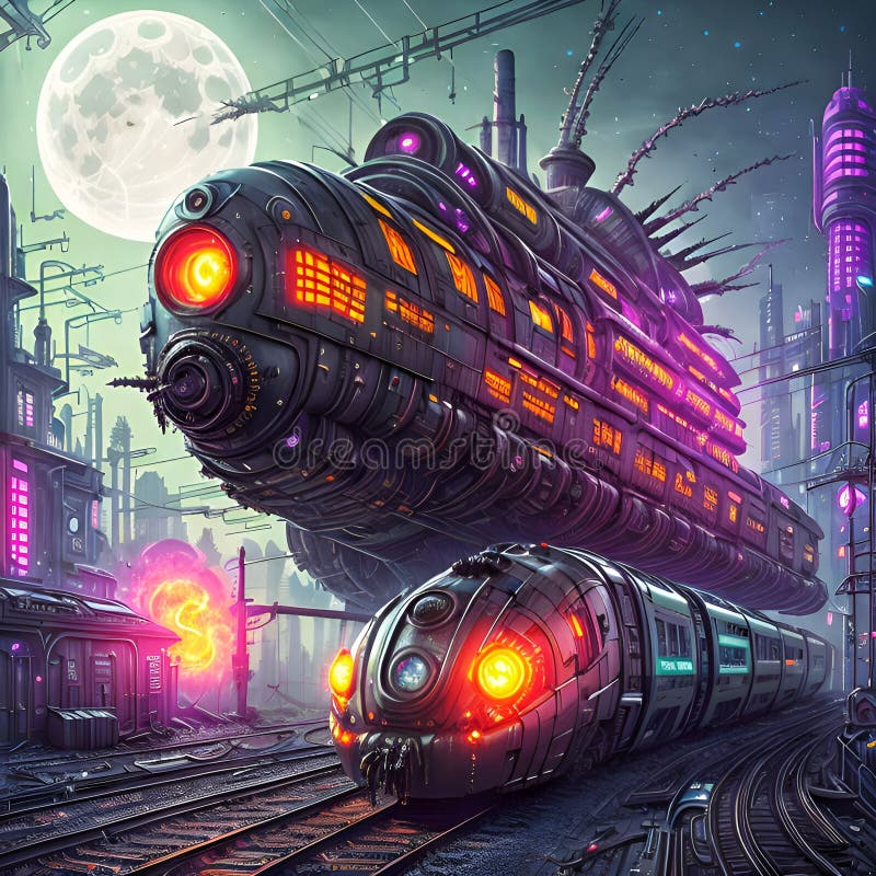 Fantastic Train in Cyberpunk Style Stock Image - Image of cyberpunk ...