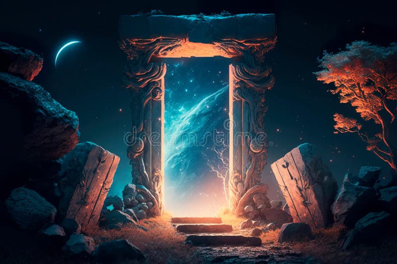 Fantastic Transition To Another World. Generative AI Stock Illustration ...