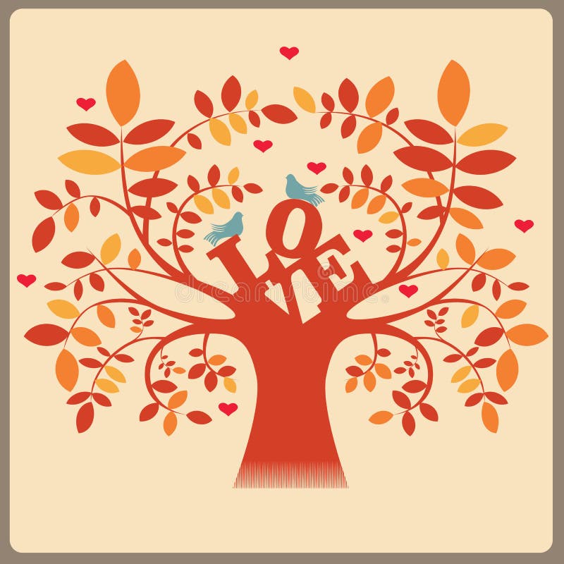 Tree with Pigeons and the Love Message Stock Vector - Illustration of ...