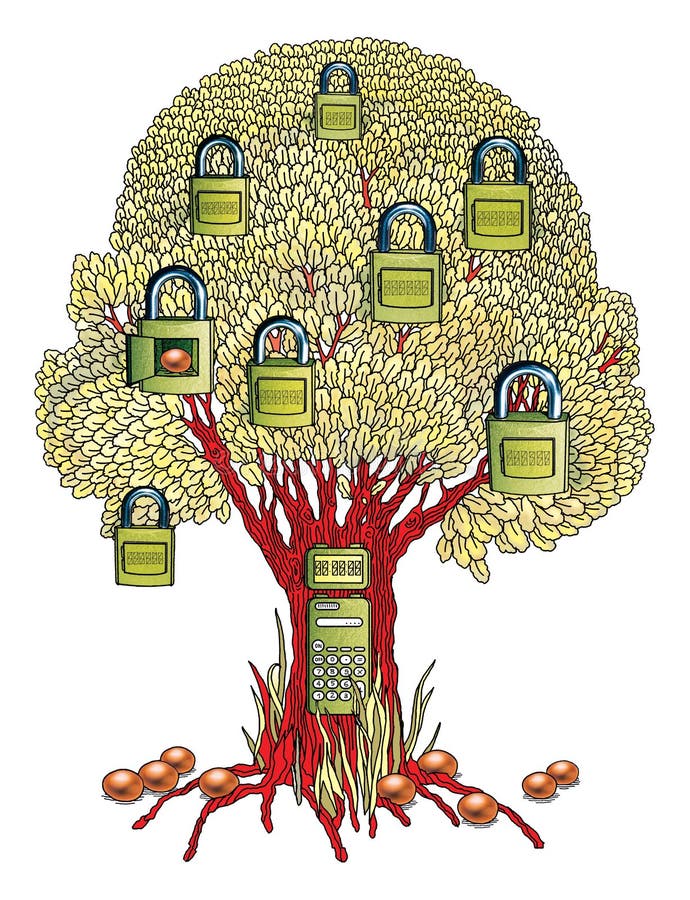 Fantastic Tree As a Symbol of a Bank Cell. a Tree with Padlocks Stock ...