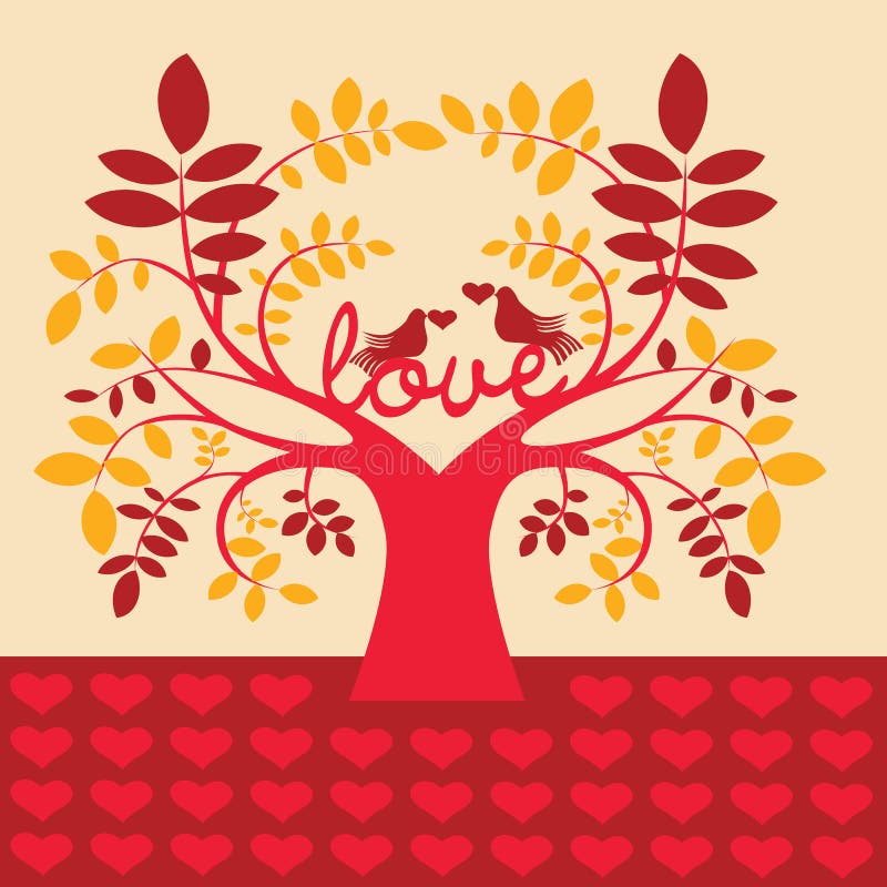 Tree with Pigeons and the Love Message Stock Vector - Illustration of ...